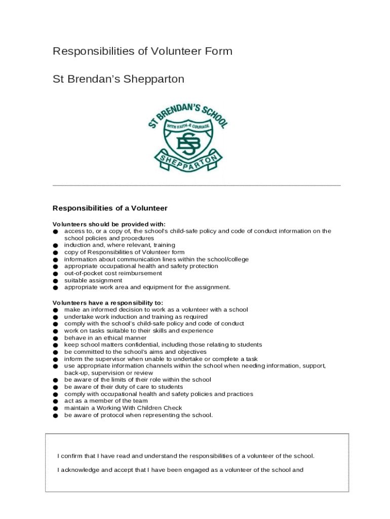 Responsibilities of Volunteers - St Brendan's Primary School Doc ...