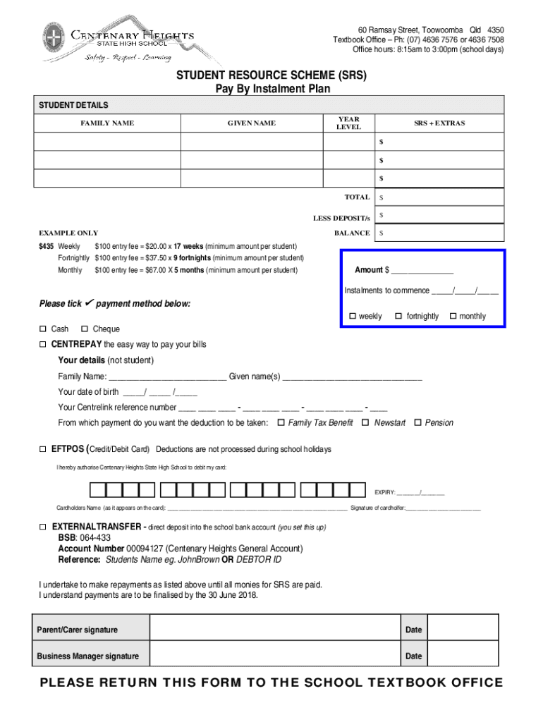 Fillable Online centheigshs eq edu DDSW Region - Toowoomba ...