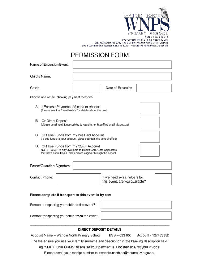 Fillable Online 2015 Excursion Permission Form.doc Fax Email Print ...