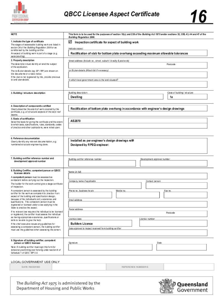 Fillable Online Form 16 - Inspection Certificate / Aspect Certificate ...