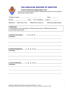 Fillable Online SRE-003 Teacher Classroom Observation Form.docx Fax Email Print - pdfFiller