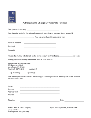 Fillable Online Authorization to Change My Automatic Payment. Authorization to Change My ...