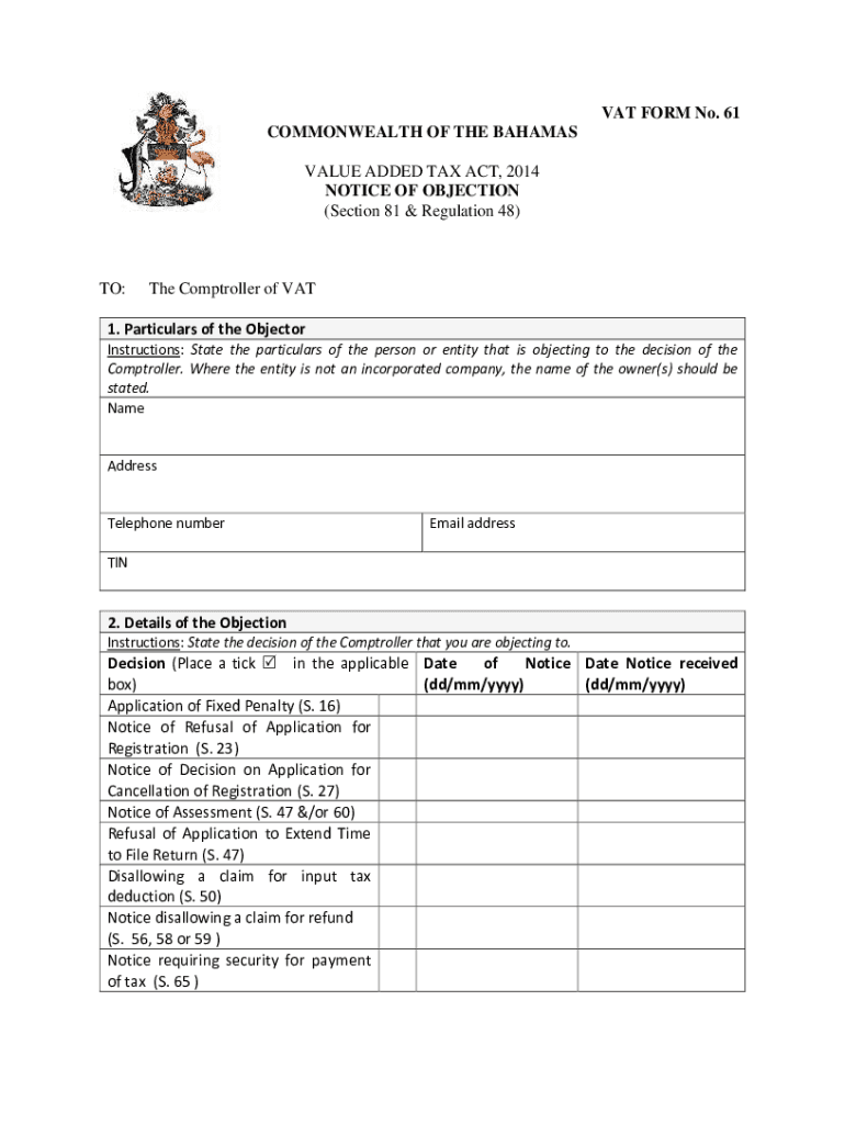 Fillable Online inlandrevenue finance gov VAT Form No. 61 Notice of ...