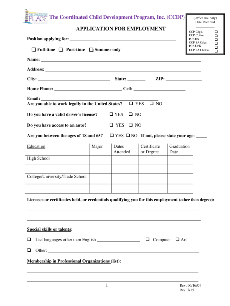 Fillable Online The Coordinated Child Development Program, Inc. (CCDP ...