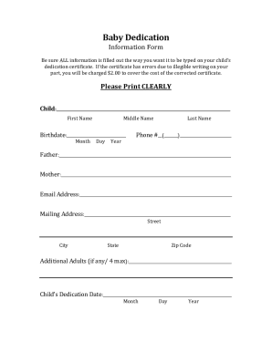Fillable Online Baby Dedication info new Fax Email Print - pdfFiller