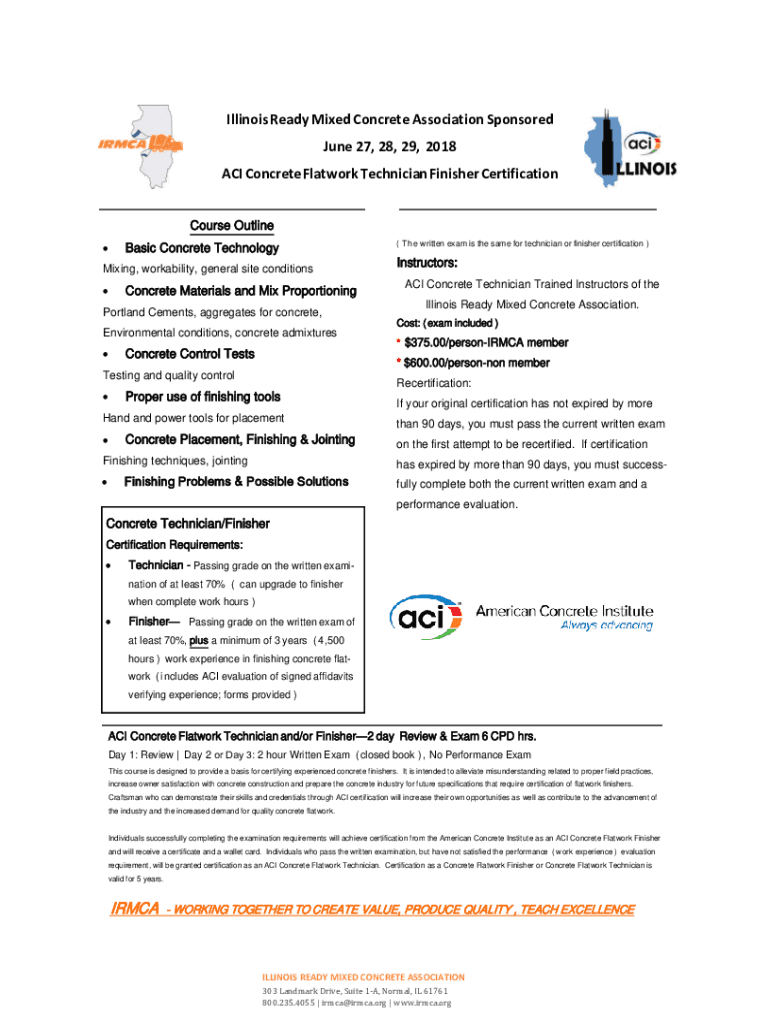 Fillable Online ACI Flatwork Certification - Central Illinois Builders ...
