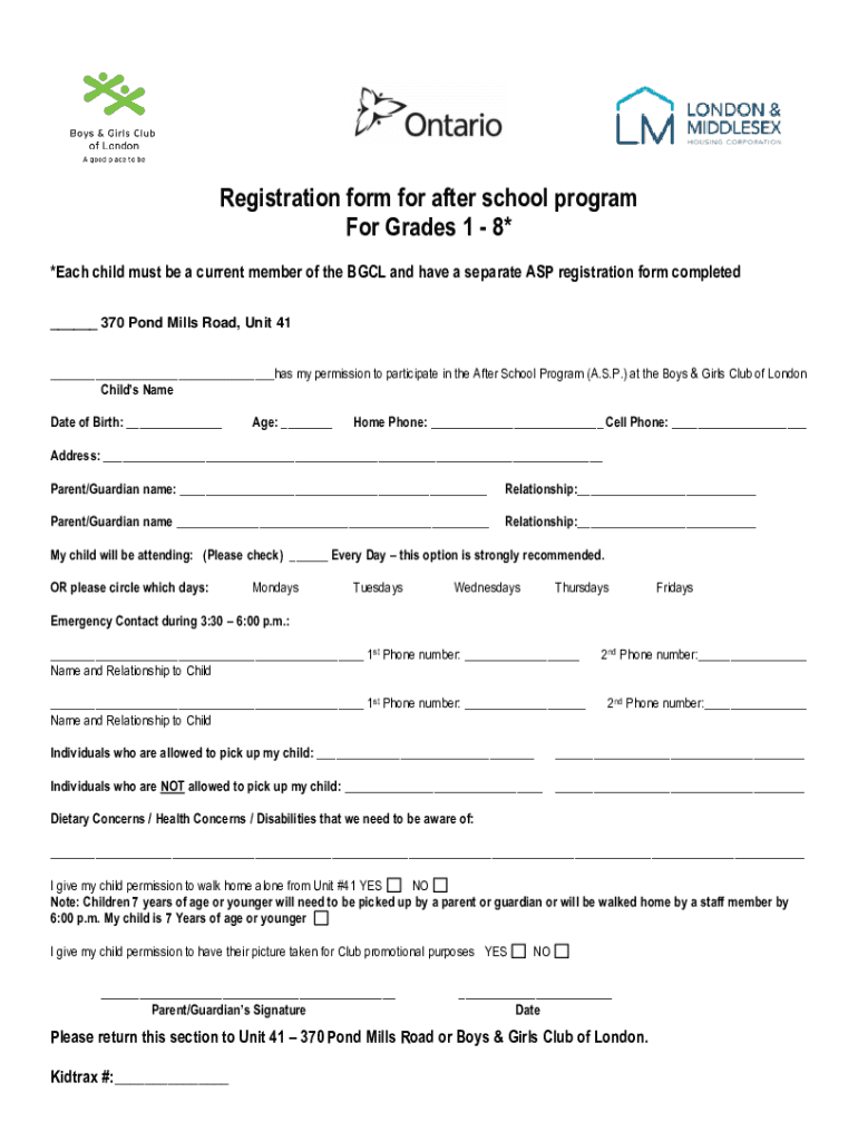 Fillable Online Sample After School Program Registration FormCORES Fax ...