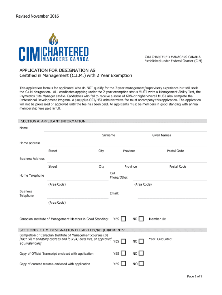 Fillable Online C.I.M. - Certified in Management - CIM - Canadian ...
