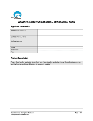 Fillable Online WOMENS INITIATIVES GRANTS APPLICATION FORM Fax Email ...