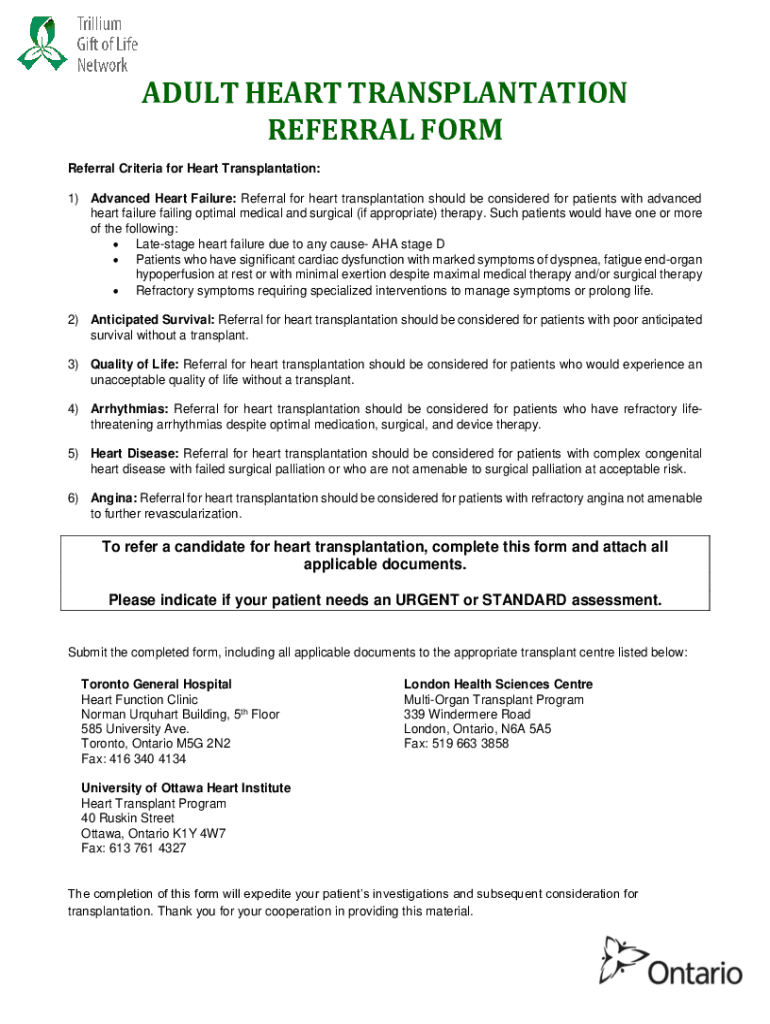 Fillable Online ADVANCED HEART FAILURE THERAPIES REFERRAL FORM Fax ...