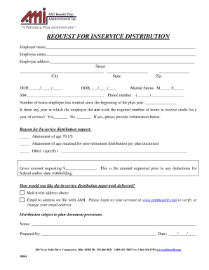 Fillable Online REQUEST FOR INSERVICE DISTRIBUTION - AMI Benefit Fax ...