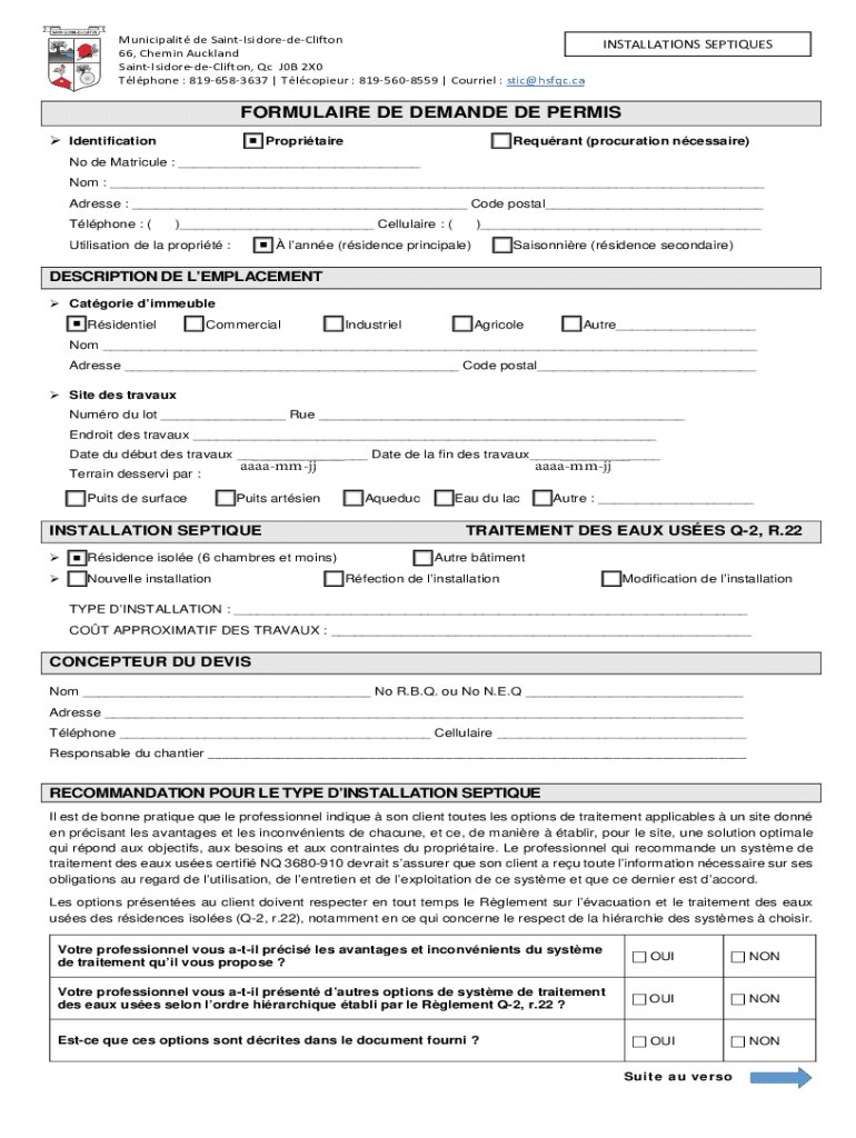 Remplissable En Ligne FORMULAIRE DE DEMANDE DE PERMIS - Saint-Isidore-de-Clifton ... Fax Email ...