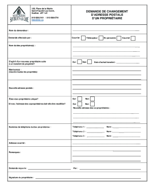 Fillable Online Formulaire de changement d'adresse d'un propritaire ...