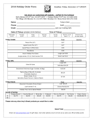 Fillable Online 2018 Holiday Order Form Fax Email Print - pdfFiller