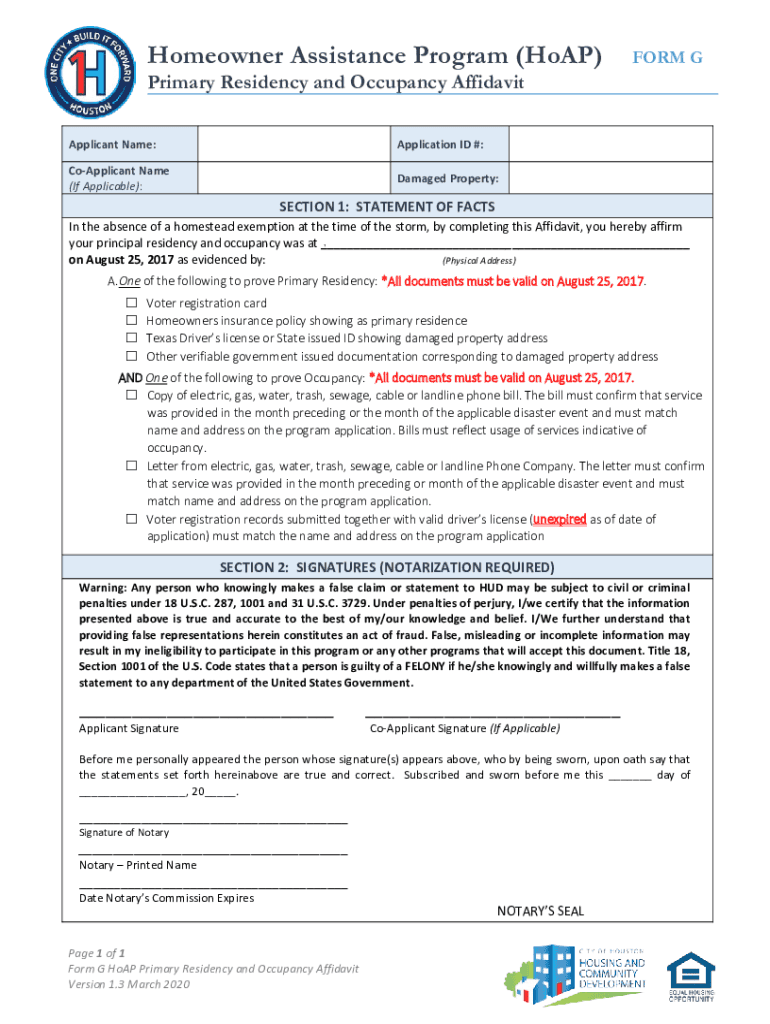 Fillable Online Primary Residency and Occupancy Affidavit Fax Email ...