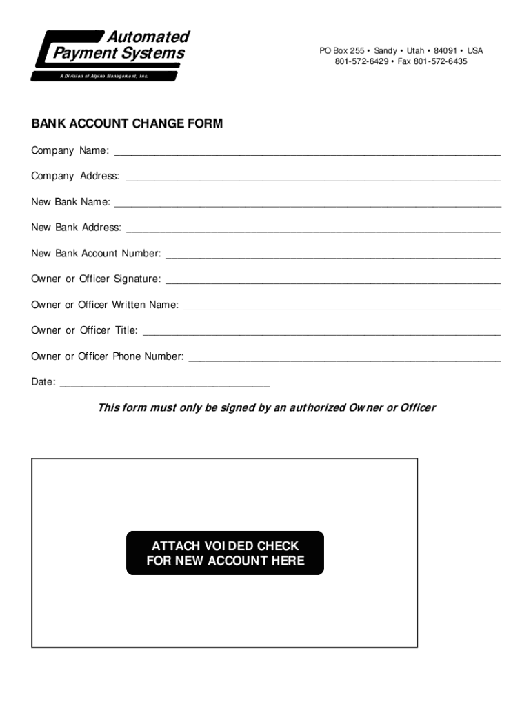 Fillable Online APS Company Bank Account Change Form.pub Fax Email ...