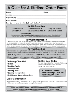 Fillable Online Quilt Services Order Form Help - AAQuilting Fax Email ...