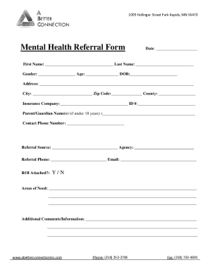 Fillable Online Mental Health Referral Form - A Better Connection INC ...