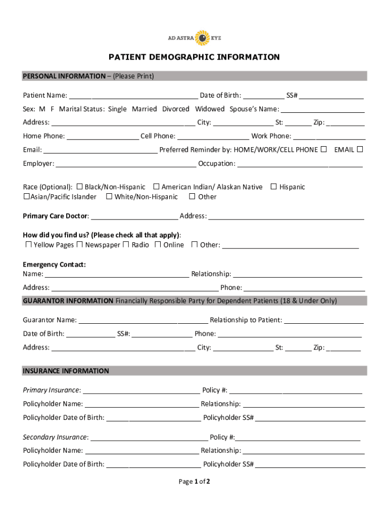 Fillable Online Patient demographic form by Spine Centers of America ...
