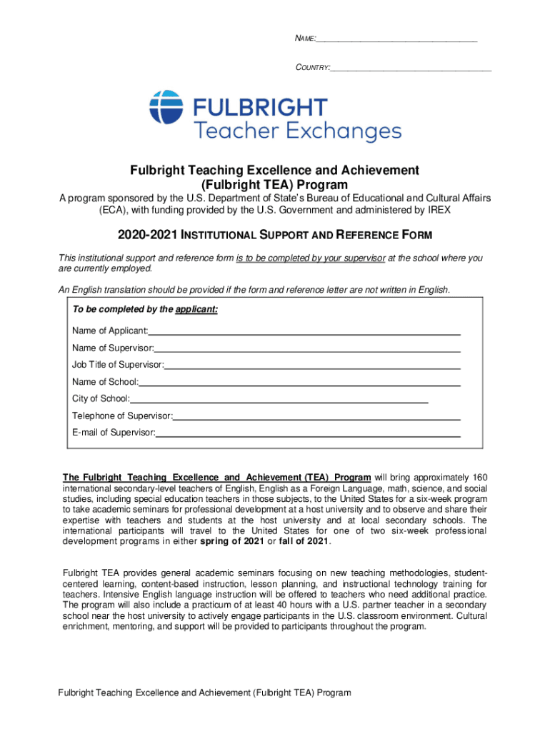Fillable Online tm usembassy Fulbright Teaching Excellence and ... - tm.usembassy.gov Fax Email ...