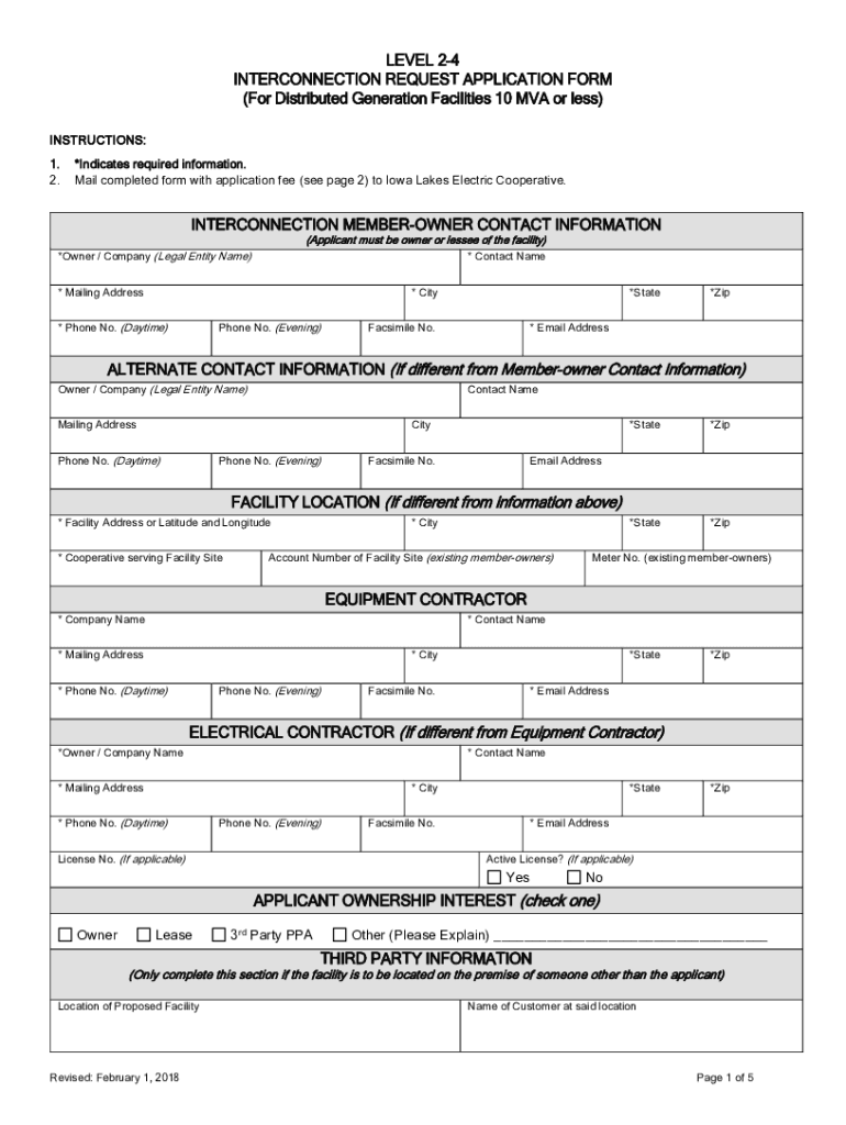 Fillable Online LEVEL 2-4 INTERCONNECTION REQUEST APPLICATION FORM Fax ...
