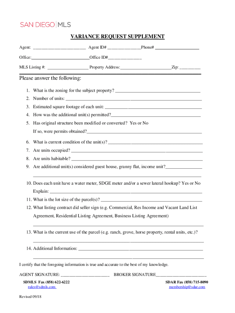 Fillable Online VARIANCE REQUEST SUPPLEMENT Fax Email Print - pdfFiller