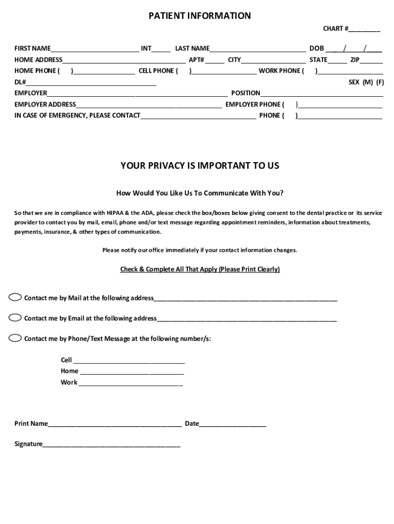 Fillable Online Date: PATIENT INFORMATION Chart#: PATIENT INFORMATION ...