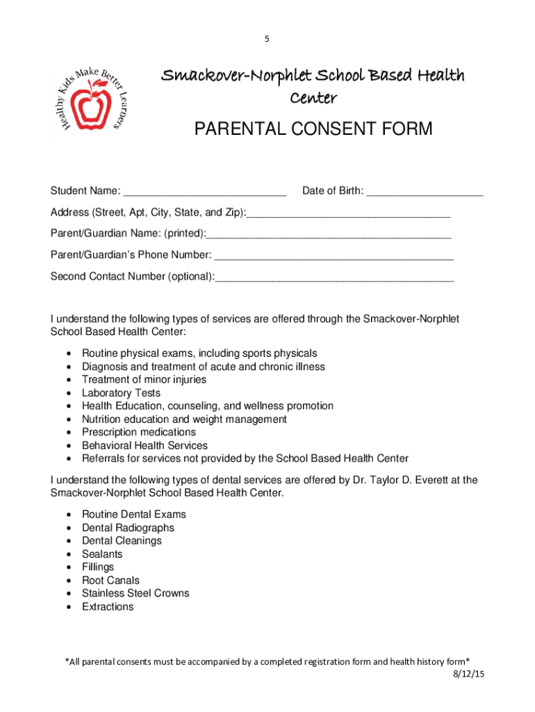 Fillable Online SBHC Parental Consent Forms Fax Email Print - pdfFiller