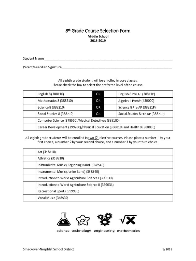 Fillable Online 8th Grade Course Selection Form Middle School Fax Email Print - pdfFiller
