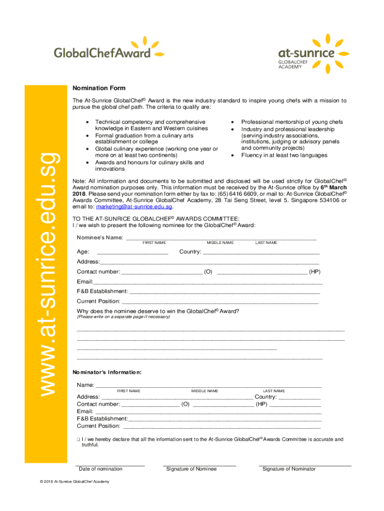 Fillable Online The Innovators Awards in Global Affairs Nomination Form ... Fax Email Print ...