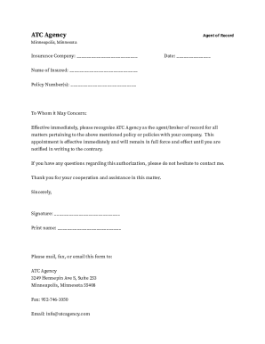 Fillable Online AGENT OF RECORD/SERVICING AGENT CHANGE FORM Fax Email ...