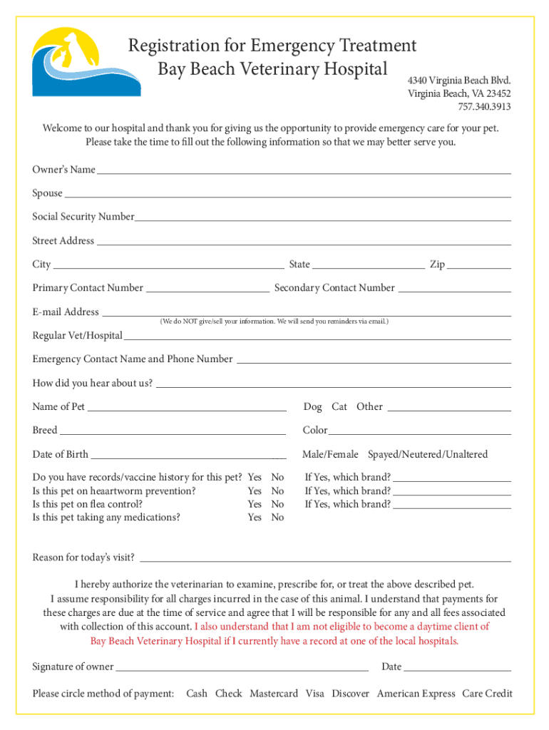 Fillable Online Registration for Emergency Treatment Bay Beach ...