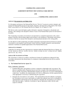 Fillable Online SAMPLE COOPERATIVE AGREEMENT - National Park Service ...