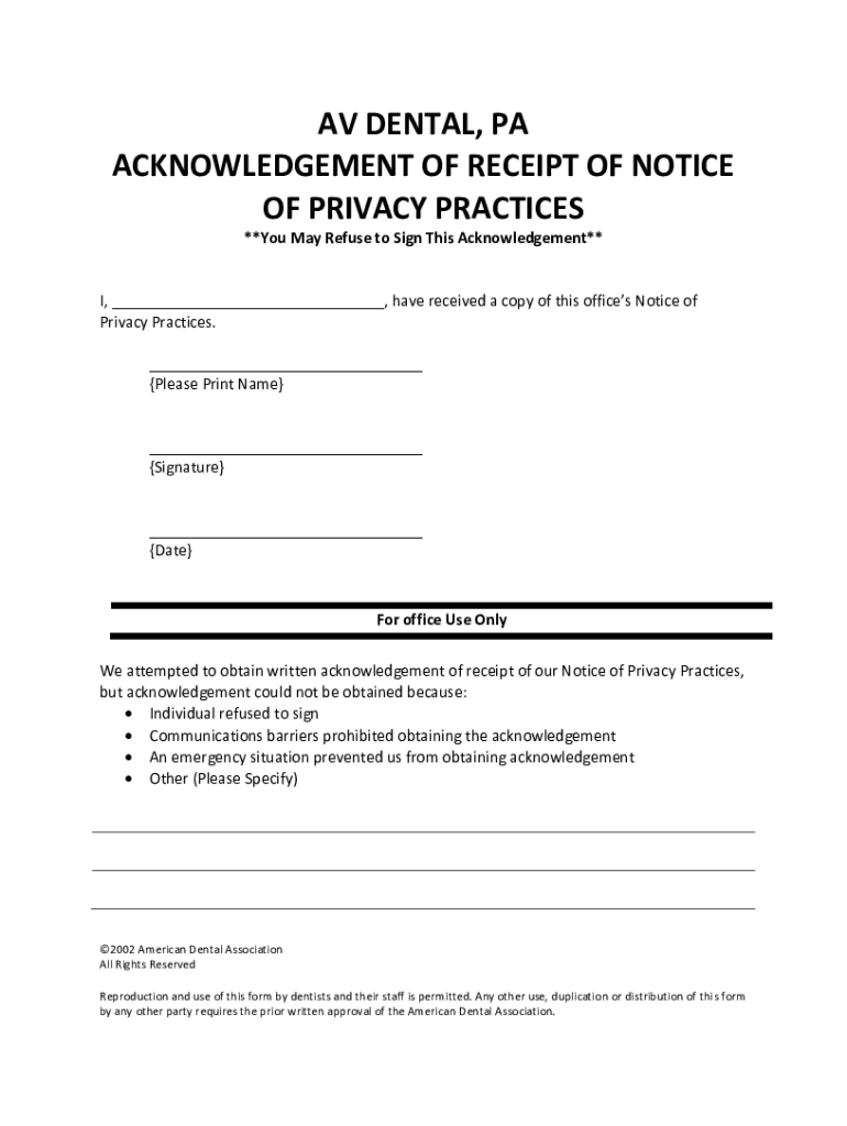 Fillable Online HIPAA Acknowledgement Form in Circleville, OHGuter ...