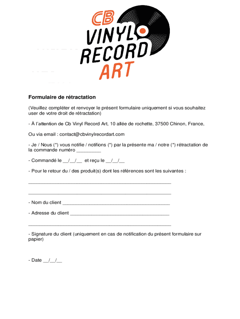 Fillable Online Formulaire retractation butpour retourner, il vous faut ...