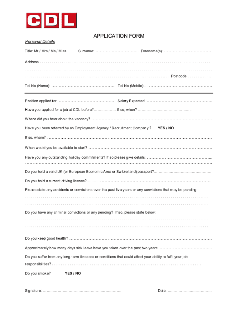 Fillable Online CDL Application Form V2.doc Fax Email Print - pdfFiller