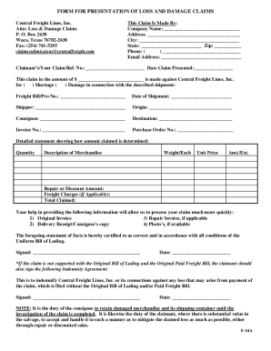 Fillable Online Central Freight Claims - Fill Online, Printable ...