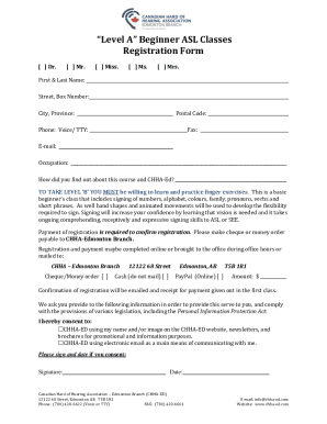 Fillable Online Level A Beginner ASL Classes Registration Form Fax ...