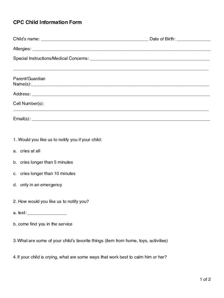 Fillable Online Child Information Form.pages Fax Email Print - pdfFiller