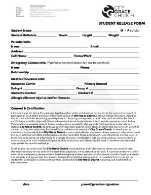 Fillable Online CGC Student Release Form Fax Email Print - pdfFiller