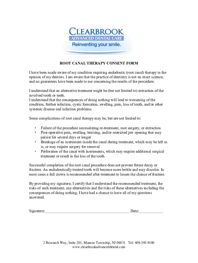 Fillable Online ENDODONTIC CONSENT AND INFORMATION FORMENDODONTIC ...