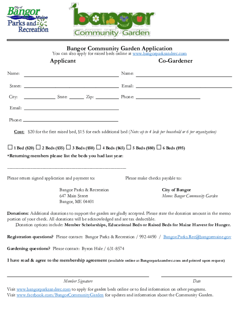 Fillable Online Fillable Online Community Garden Application 2017 - Bangor ... Fax Email Print ...