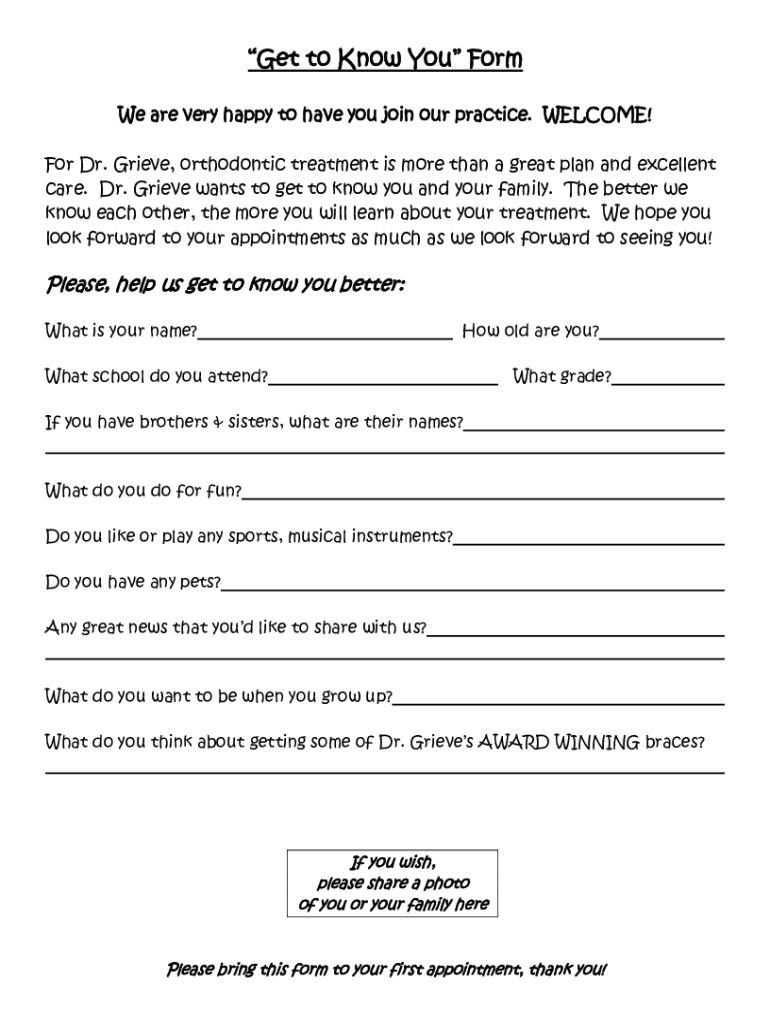 Fillable Online Patient Get to Know You Form Fax Email Print - pdfFiller