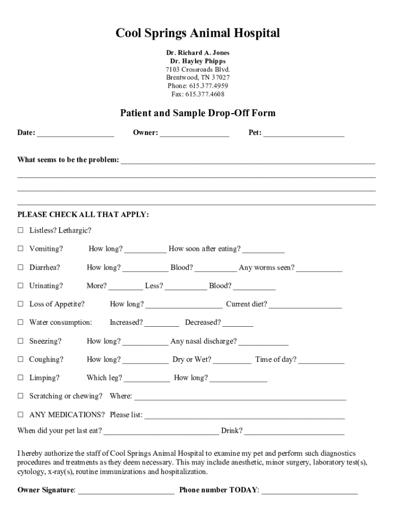 Fillable Online Patient Drop-Off Information Form Fax Email Print ...