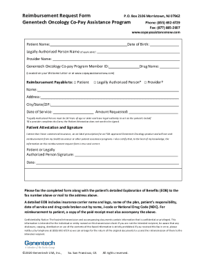 Fillable Online Reimbursement Request Form Genentech Oncology Co-Pay ...