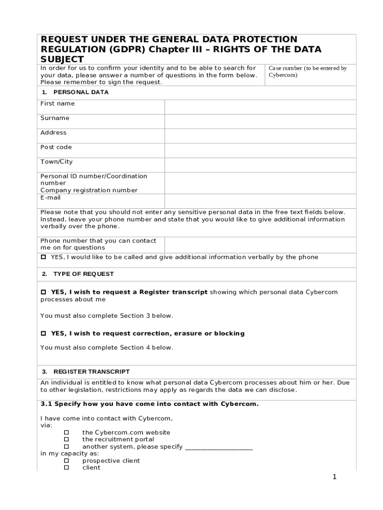 REQUEST UNDER THE GENERAL DATA PROTECTION REGULATION (GDPR ... Doc Template | pdfFiller