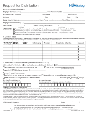Fillable Online HSA DISTRIBUTION REQUEST FORM - hrcts.com Fax Email ...