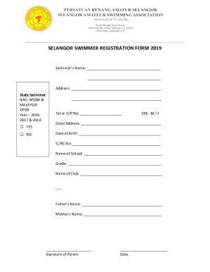 Fillable Online SAG2019-Selangor Swimmer Registration Form Fax Email Print - pdfFiller