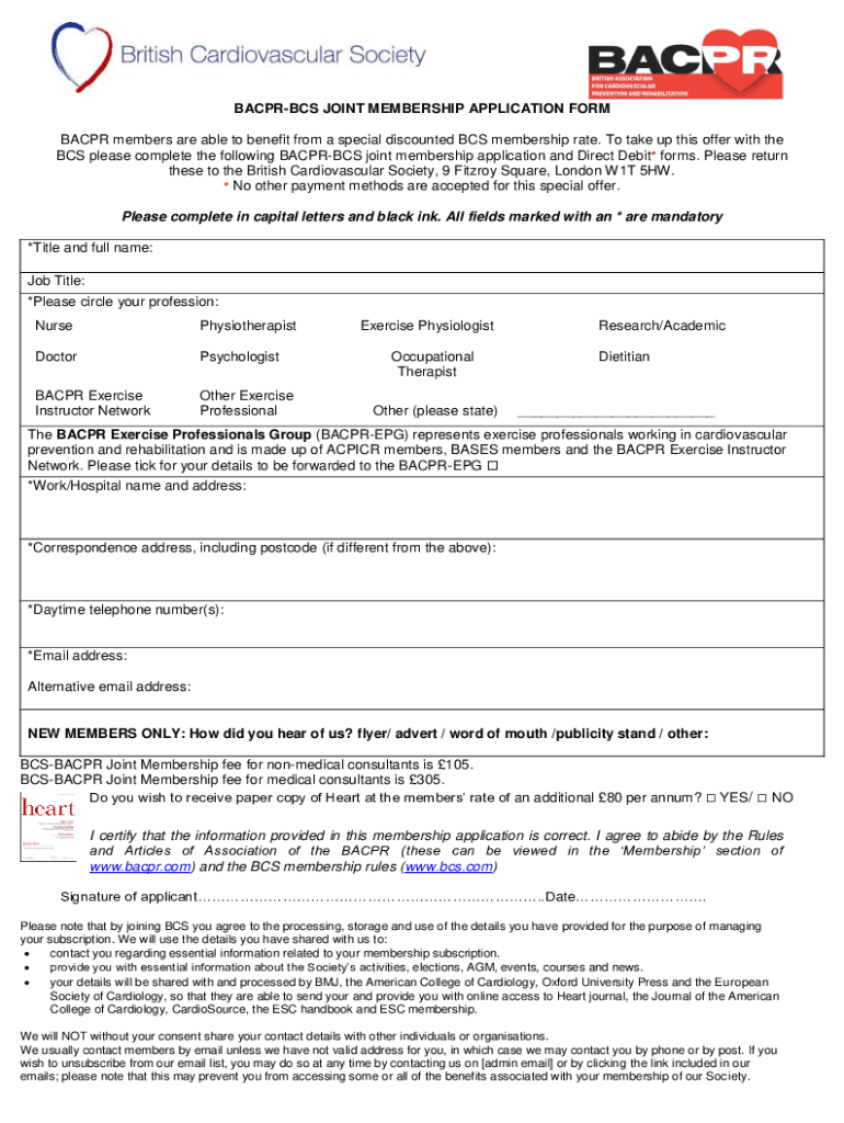 Fillable Online Fillable Online Joint BACPR-BCS Membership Form Fax ...