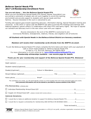 Fillable Online 2017-18 Special Needs PTA Membership Form.docx Fax ...